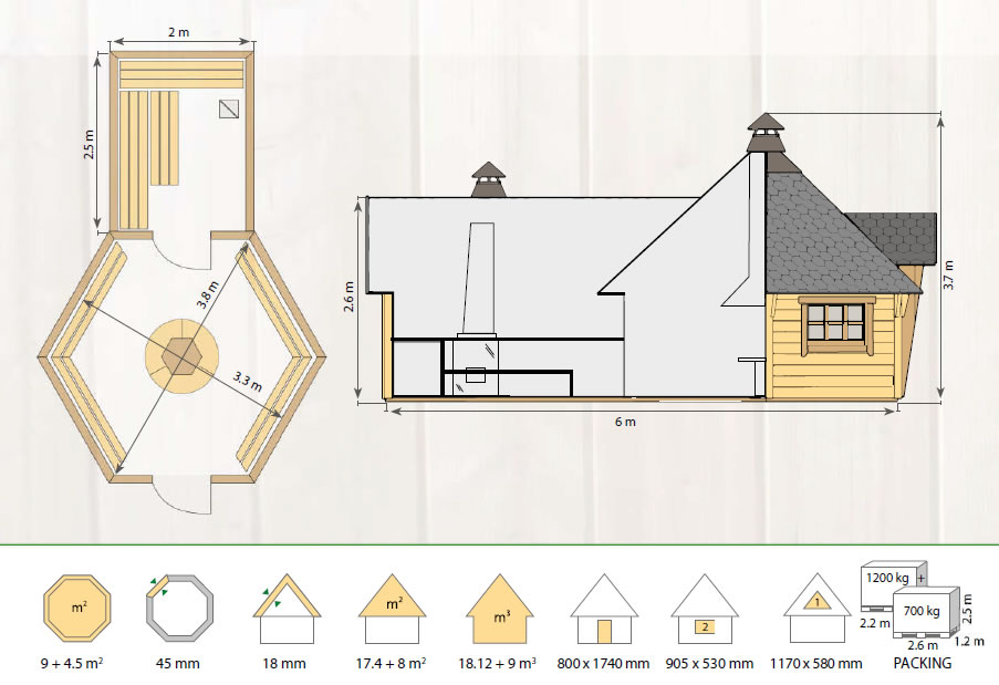 Kota Grill House 9.2 m² en Pin Sylvestre Finlandais 45mm